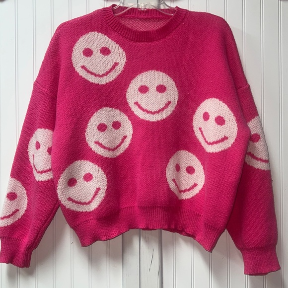Miles of Smiles | Sweaters | Miles Of Smiles Pink Smiley Face Sweater L ...